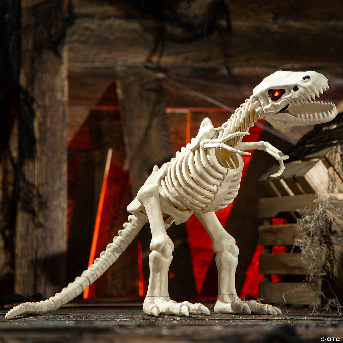 15 1/2" Animated Light-up Tyrannosaurus Rex Skeleton Halloween Decorat ...